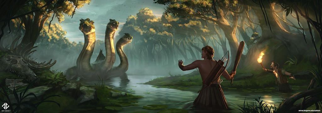 l'hydre de lerne, serpent mythologique à neuf têtes